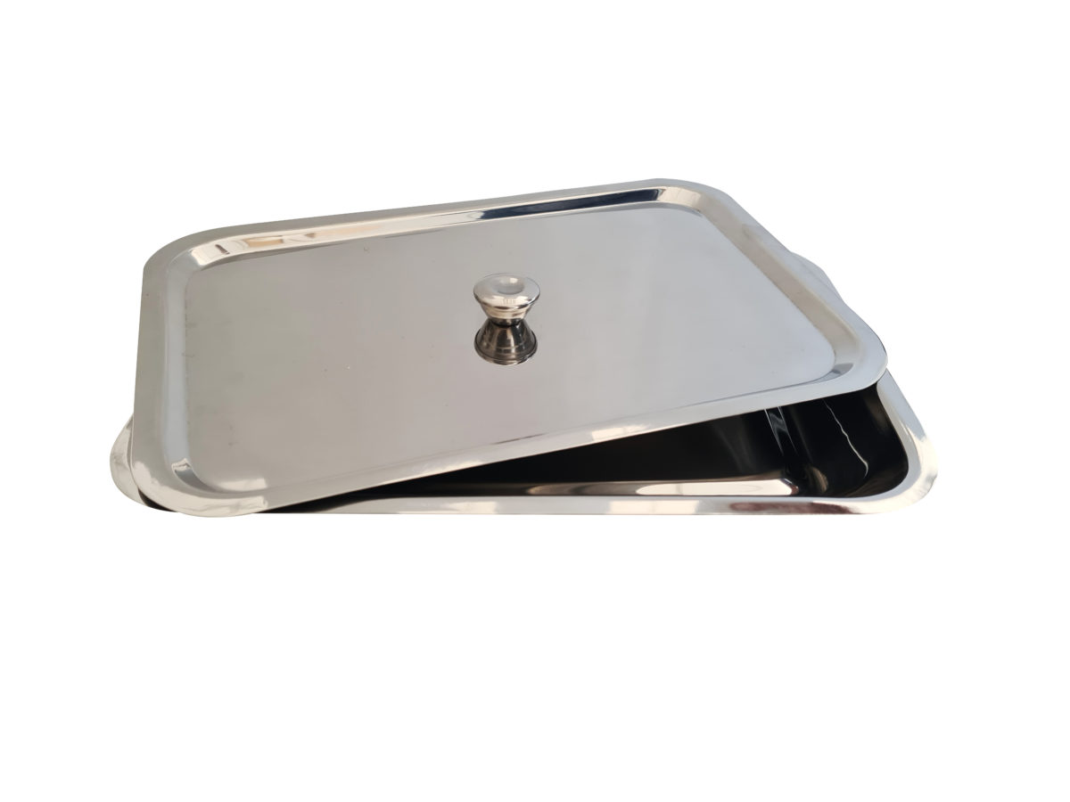 Plateau inox, avec couvercle 280 x 180 x 30 mm - SPENGLER MEDICAL